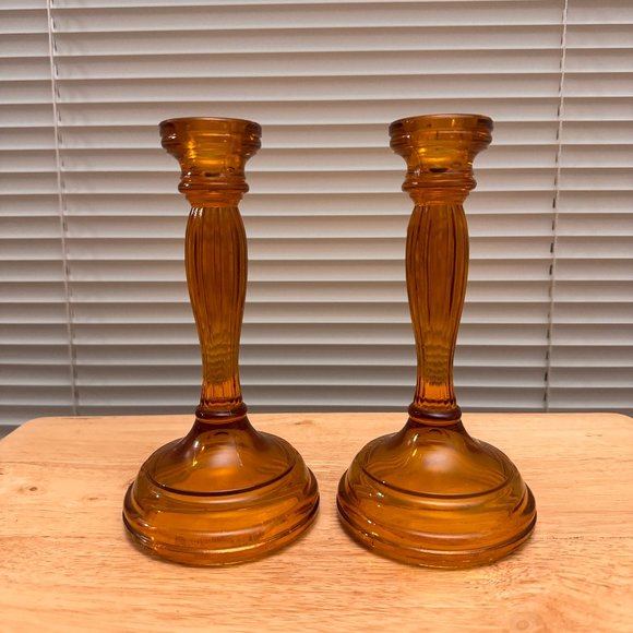Accents | Amber Glass Taper Candlestick Holders | Poshmark